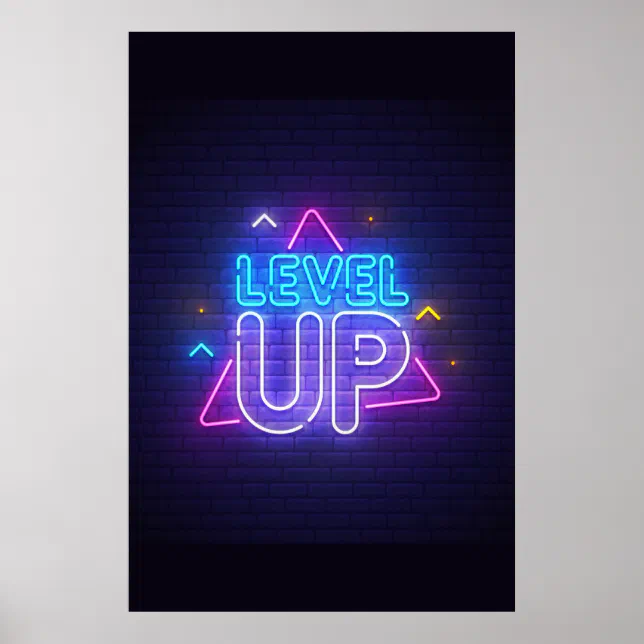 Neon Gamer Level Up Poster | Zazzle