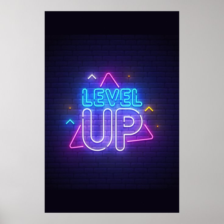 Neon Gamer Level Up Poster | Zazzle