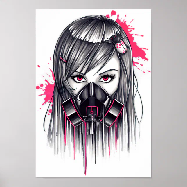 Neon Gas Mask Girl Poster | Zazzle