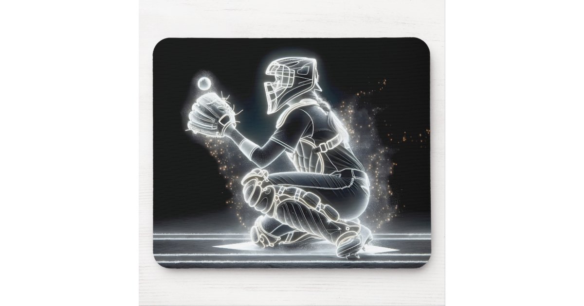 Neon Girl Baseball Catcher Mouse Pad | Zazzle