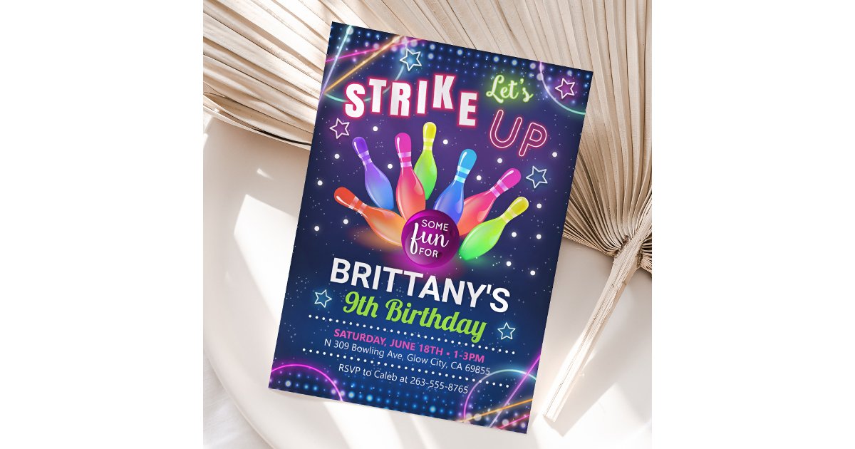 Neon Glow Bowling Birthday Invitation | Zazzle