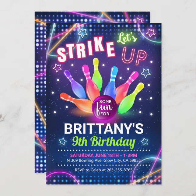 Neon Glow Bowling Birthday Invitation | Zazzle