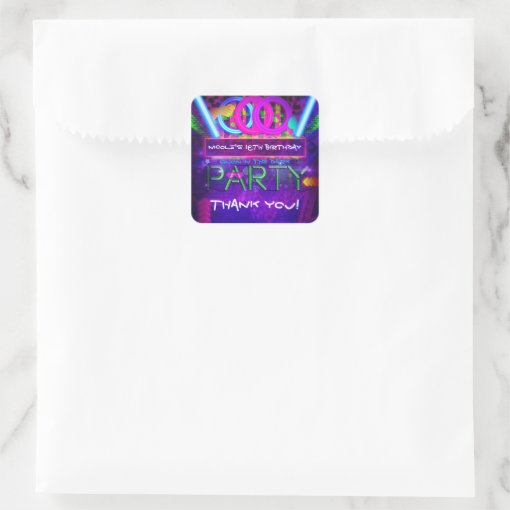 Neon Glow Club PARTY Birthday Favor Stickers | Zazzle