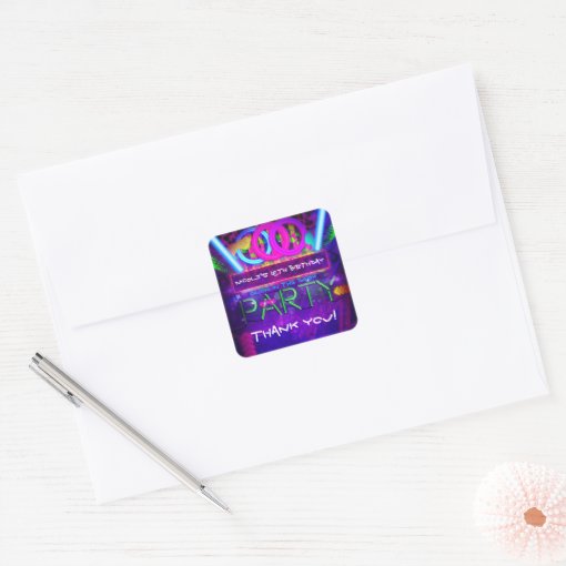 Neon Glow Club PARTY Birthday Favor Stickers | Zazzle