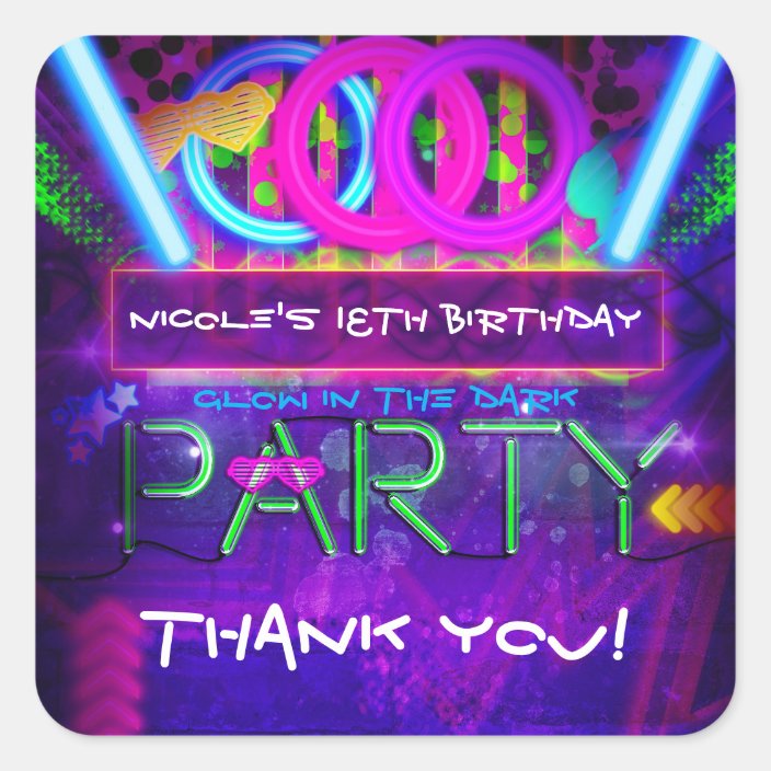 Neon Glow Club PARTY Birthday Favor Stickers | Zazzle.com