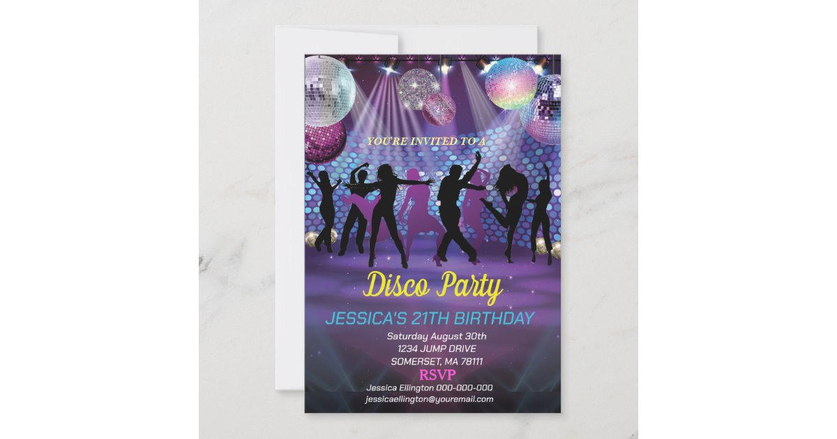 Neon Glow Disco Dance Birthday Party Invitation | Zazzle
