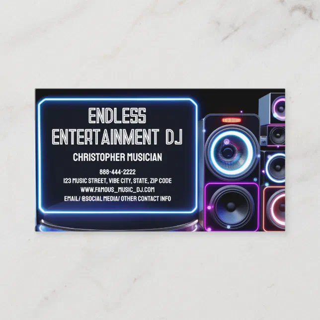 Neon Glow Dj Party Music Deejay DJs Disc Jockey Business Card | Zazzle
