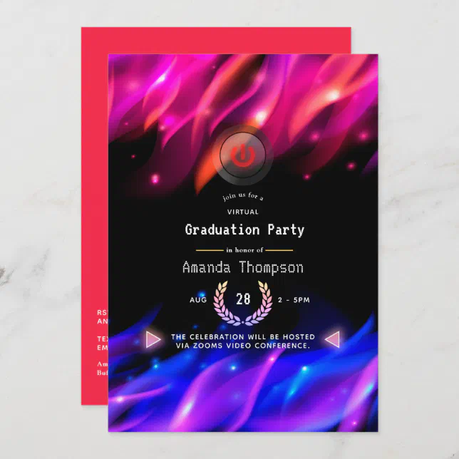 Neon Glow Flames Virtual Graduation Party Invitation | Zazzle