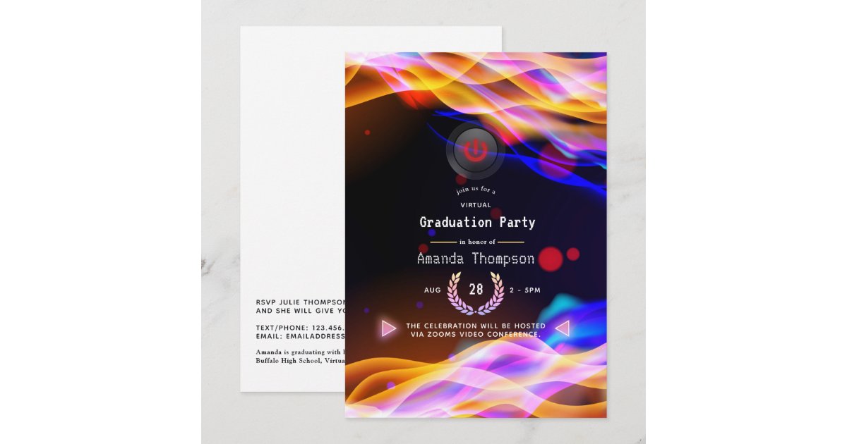 Neon Glow Flames Virtual Graduation Party Invitation | Zazzle