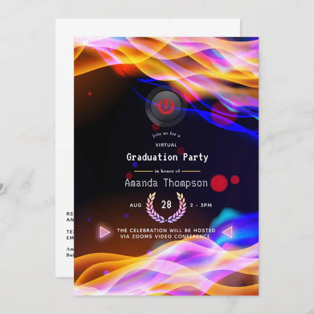 Neon Glow Flames Virtual Graduation Party Invitation | Zazzle