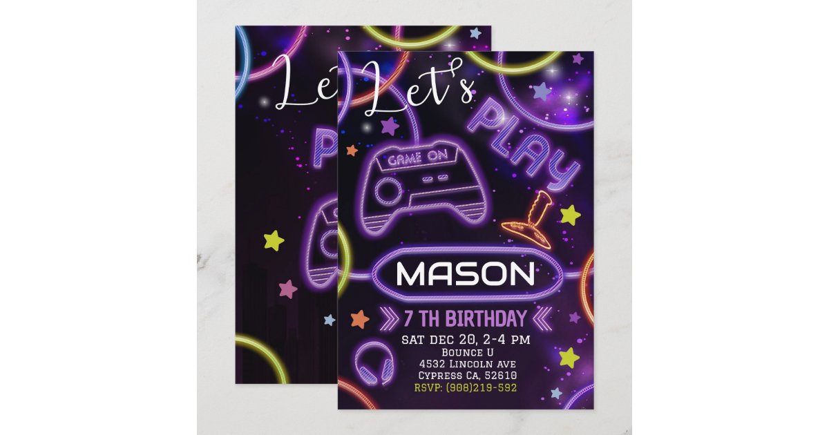 Neon Glow Gaming Birthday Invitation | Zazzle