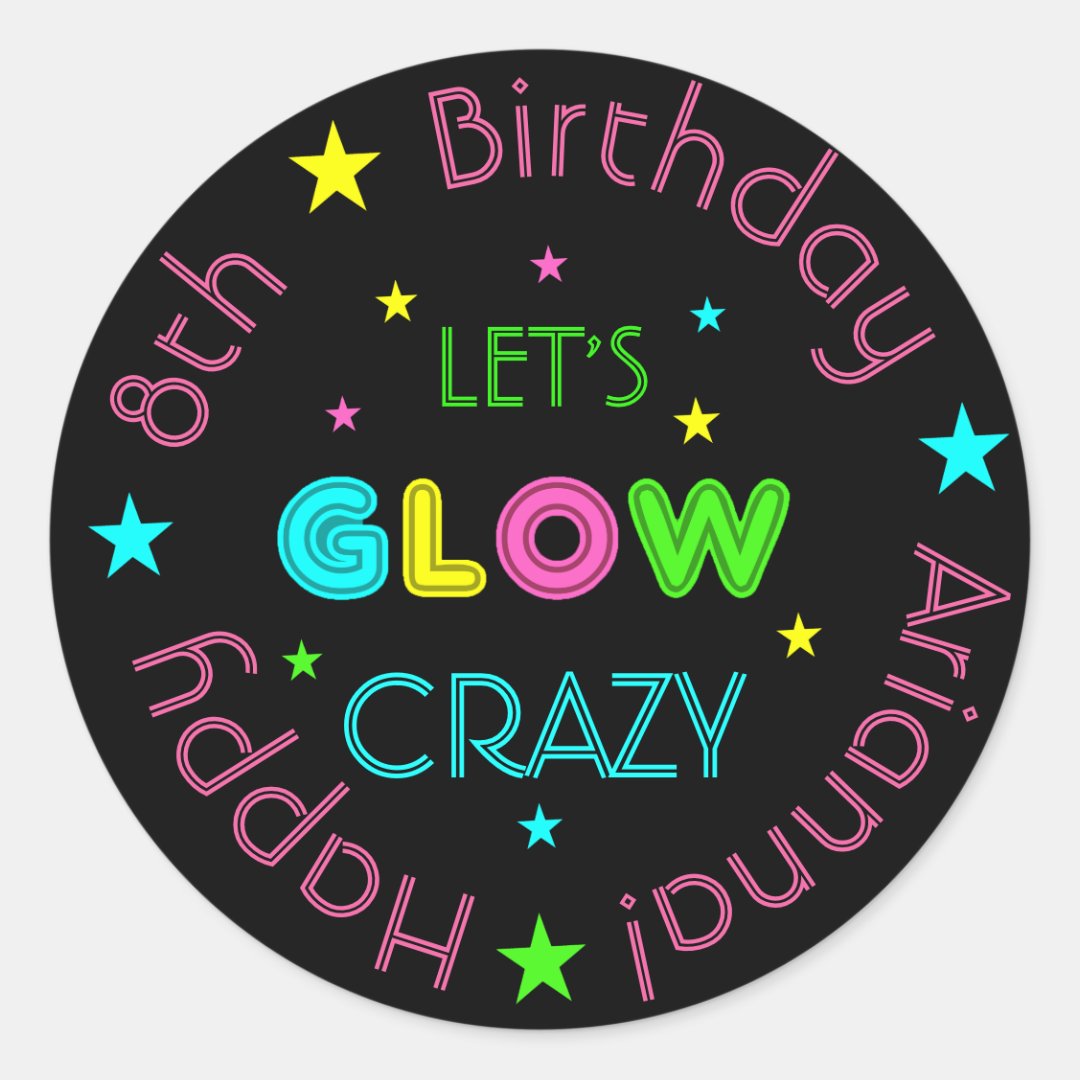 Neon Glow in the Dark Kids Birthday Sticker | Zazzle