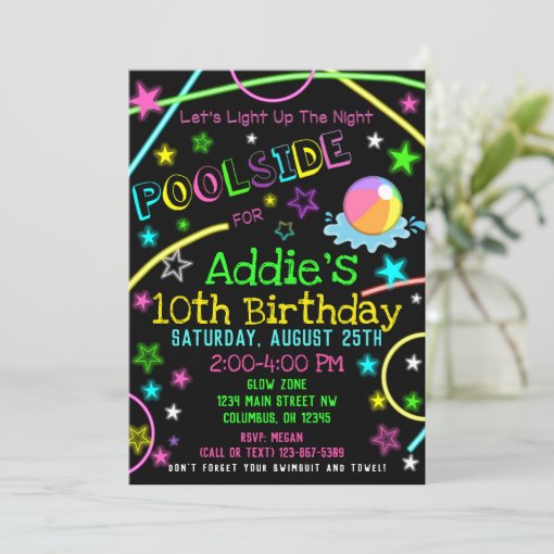 Neon Glow in the Dark Pool Party Invite | Zazzle
