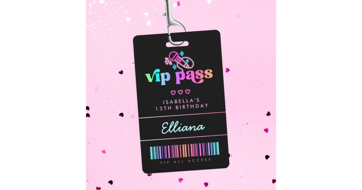 Neon Glow Karaoke Birthday VIP Pass Custom Party Badge | Zazzle