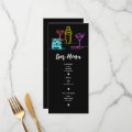 Neon Glow Lights Cocktails Open Bar Wedding Menu | Zazzle