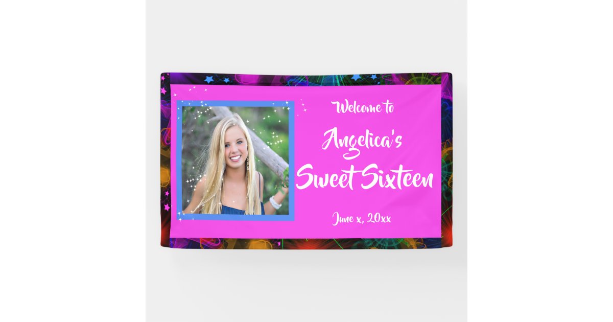 Neon Glow Look Sweet Sixteen Colorful Banner | Zazzle