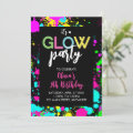 Neon Glow Paint Splatter Birthday Invitation | Zazzle