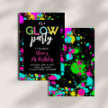 Neon Glow Paint Splatter Birthday Invitation | Zazzle