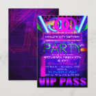 Neon Glow PARTY Birthday VIP PASS Club Invitations | Zazzle
