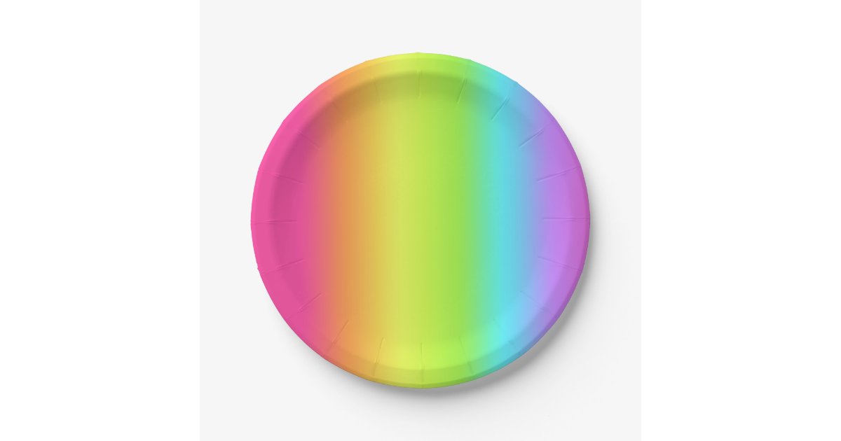Neon Glow Party Rainbow Spectrum Ombre Paper Plate | Zazzle