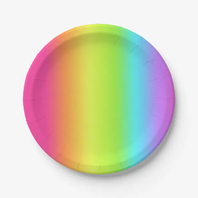 Neon Glow Party Rainbow Spectrum Ombre Paper Plate | Zazzle
