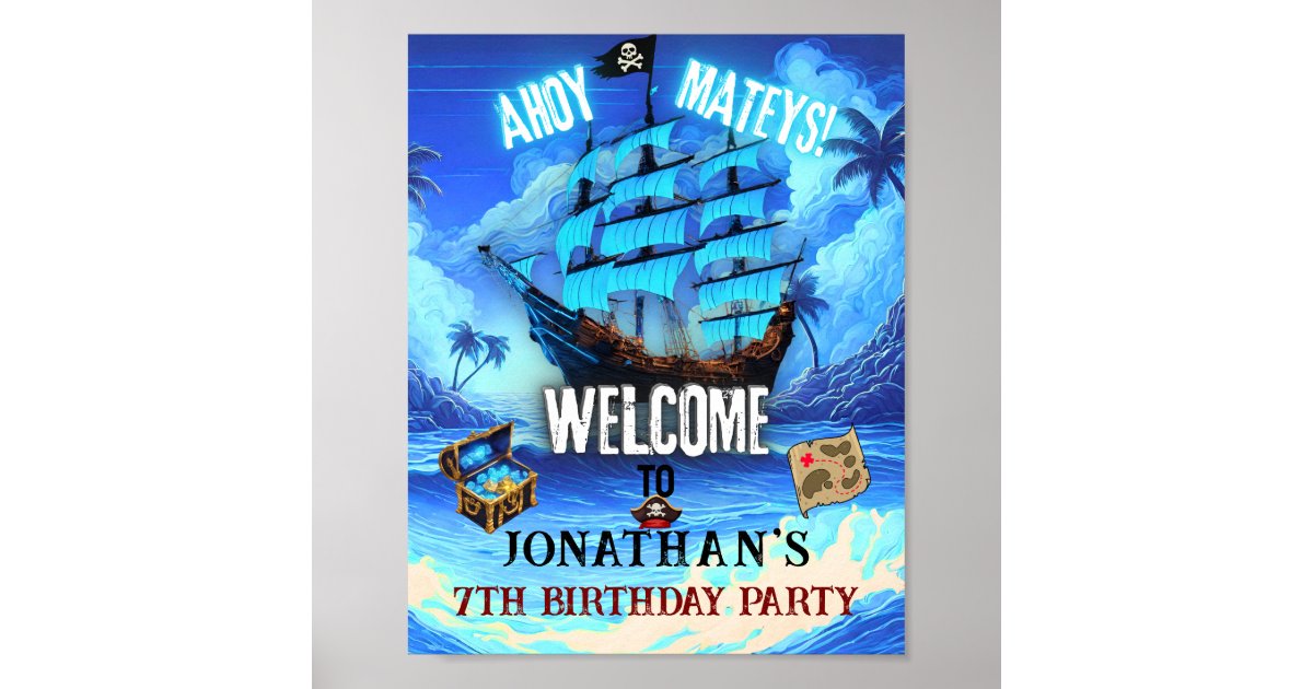 Neon Glow Pirate Ship Ahoy Mateys Welcome Sign | Zazzle
