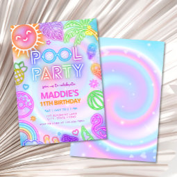 Neon Glow Pool Party Birthday Invitation | Zazzle