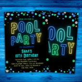 Neon Glow Pool Party Boys Summer Birthday Party Invitation | Zazzle