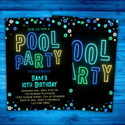 Neon Glow Pool Party Boys Summer Birthday Party Invitation | Zazzle