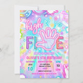 Neon Glow Tie Dye High Five 5th Birthday Party Invitation | Zazzle