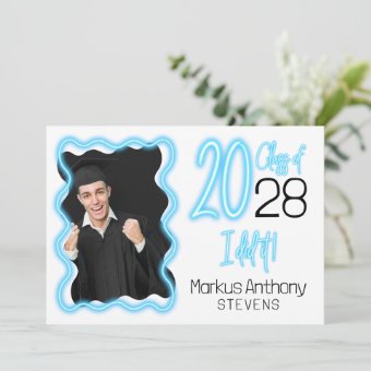 Neon Glow Wavy Border Photo Graduation Ceremony Invitation | Zazzle
