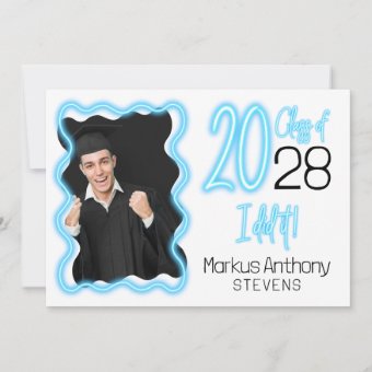 Neon Glow Wavy Border Photo Graduation Ceremony Invitation | Zazzle