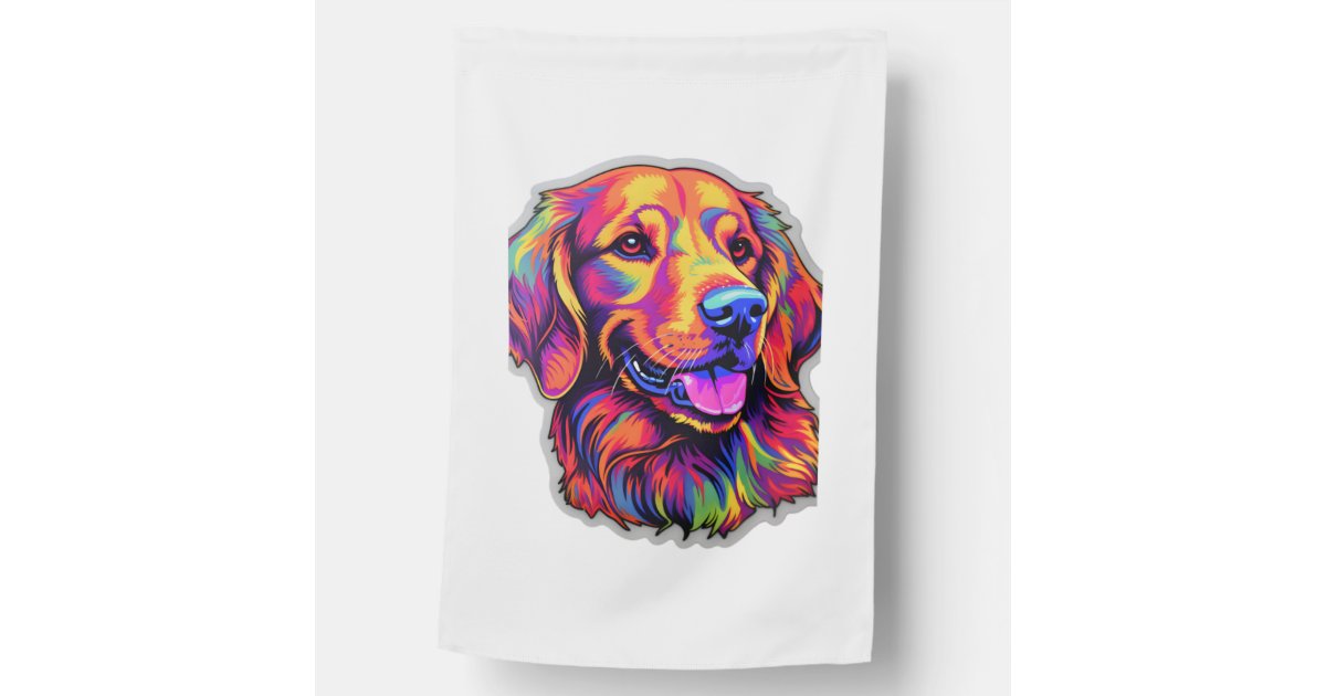 Neon Golden Retriever House Flag | Zazzle