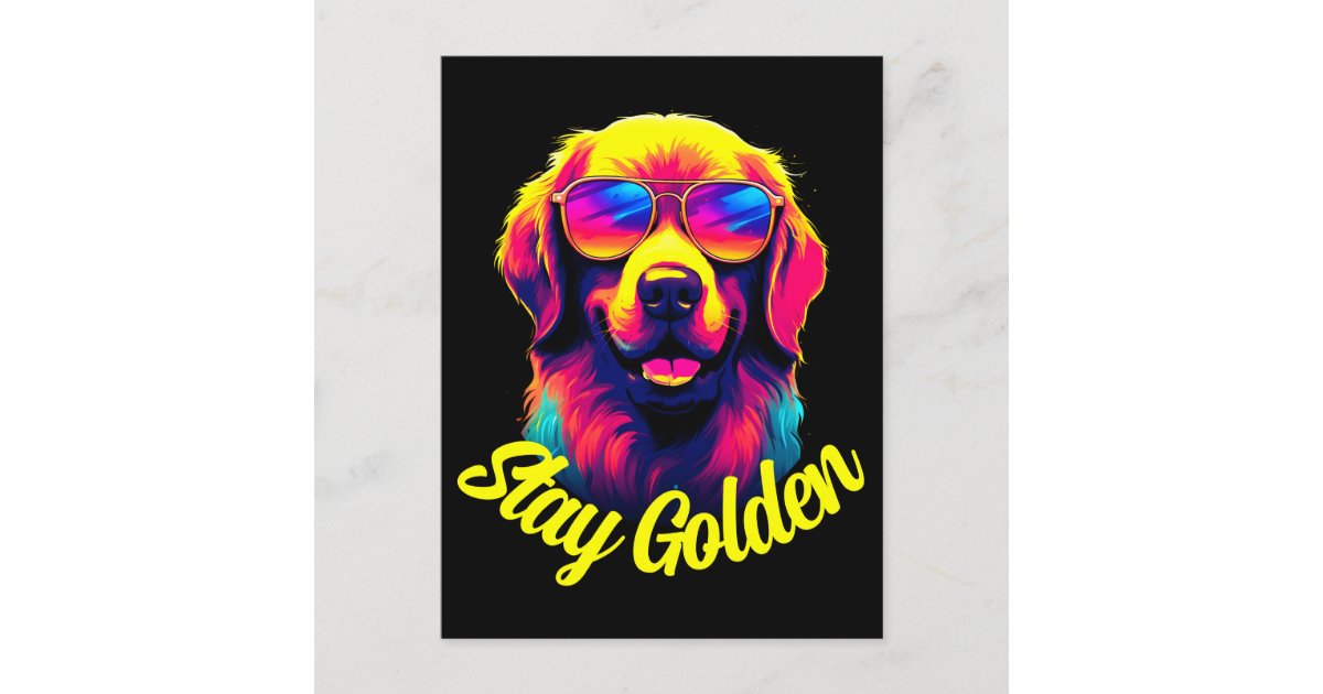 Neon Golden Retriever Postcard | Zazzle