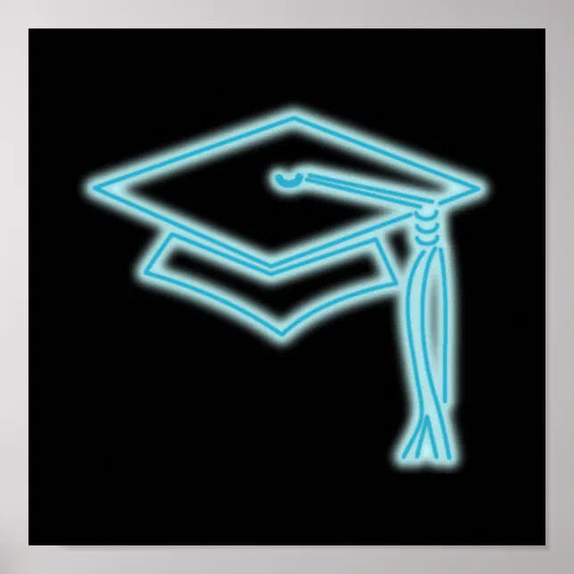 Neon Grad Cap Light Blue Poster | Zazzle