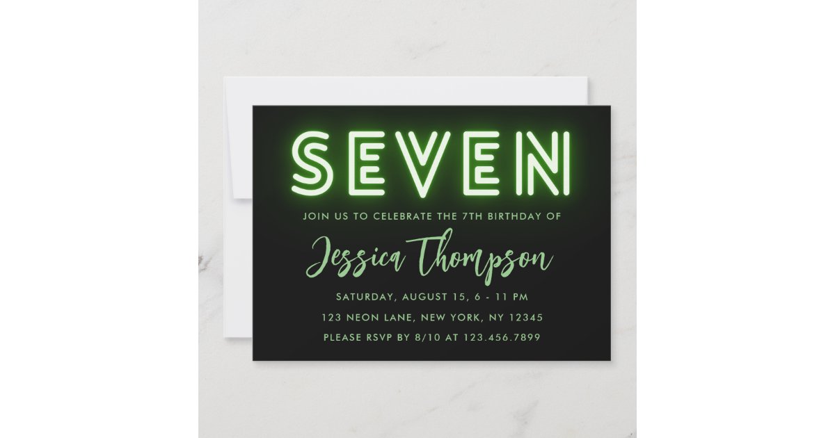 Neon Green 7th Birthday Invitation | Zazzle