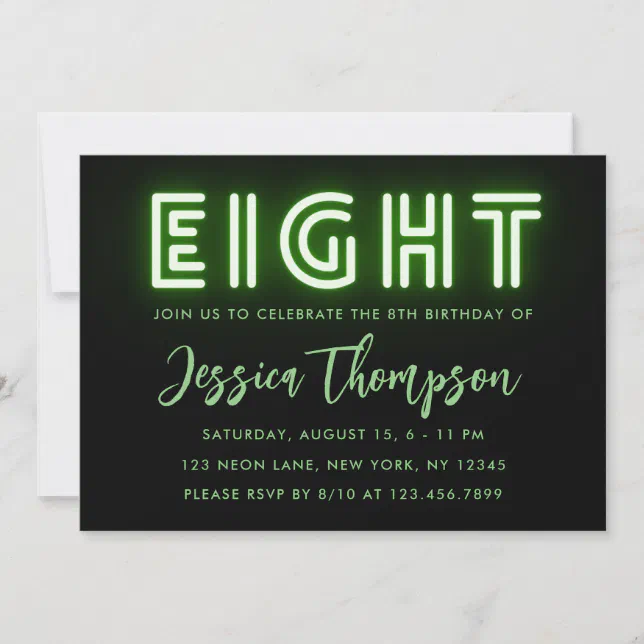 Neon Green 8th Birthday Invitation | Zazzle