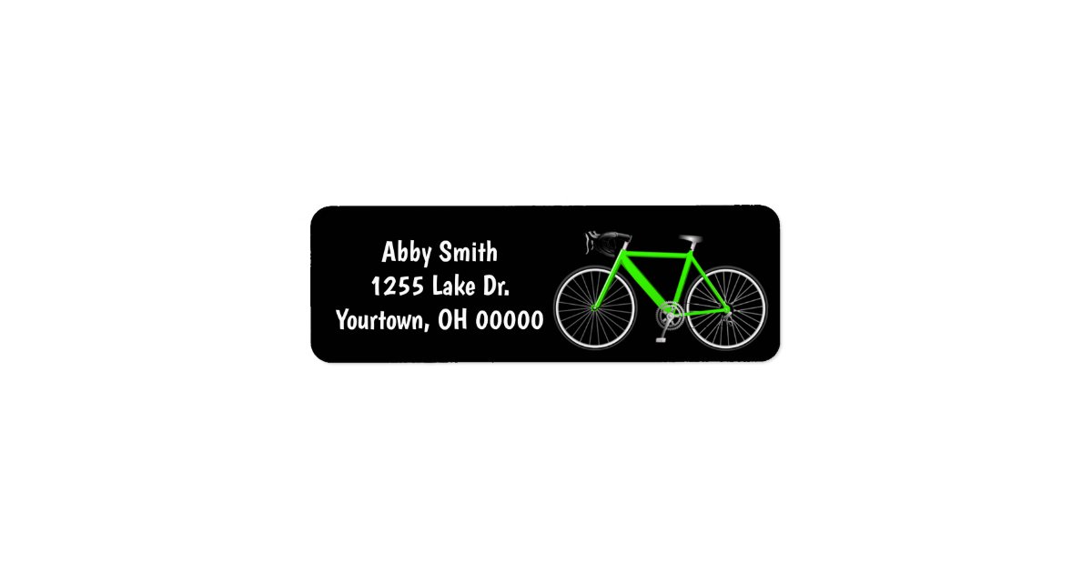 Neon Green Bike On Black Label | Zazzle