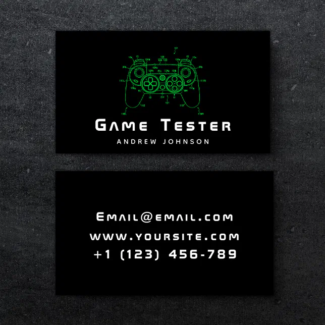 Neon Green Controller Joystick Game Tester Gamer Business Card | Zazzle
