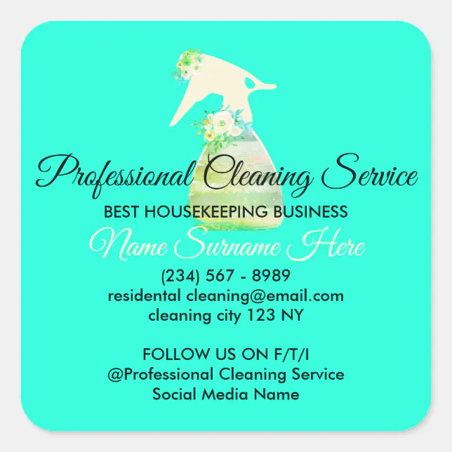 Neon Green cute Maid Spray Flower Cleaning Square Sticker | Zazzle