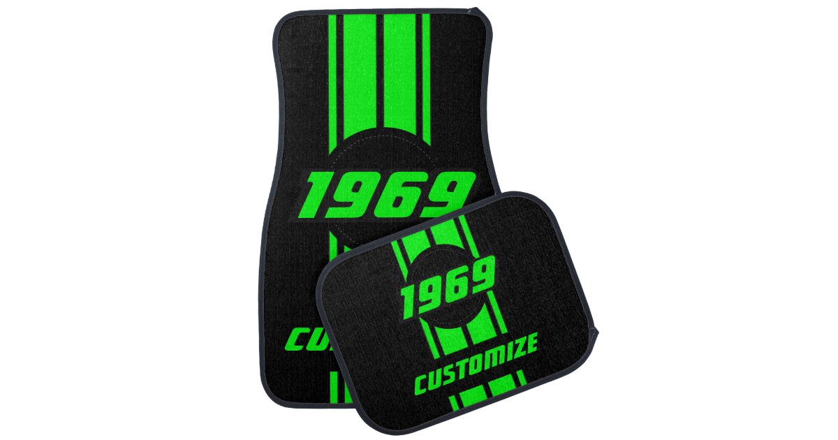 Neon Green Double Race Stripes Car Mat | Zazzle