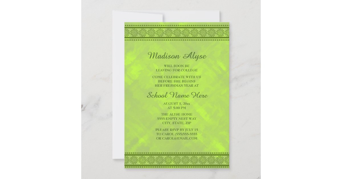 Neon Green Floral Design College Trunk Party Invitation | Zazzle