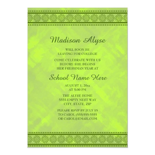 Neon Green Floral Design College Trunk Party Invitation | Zazzle.com