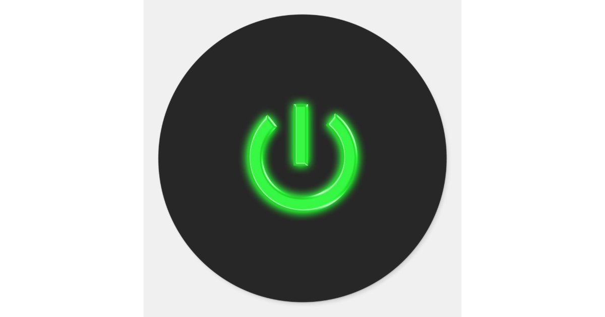 Neon Green Flourescent Power Button Classic Round Sticker | Zazzle