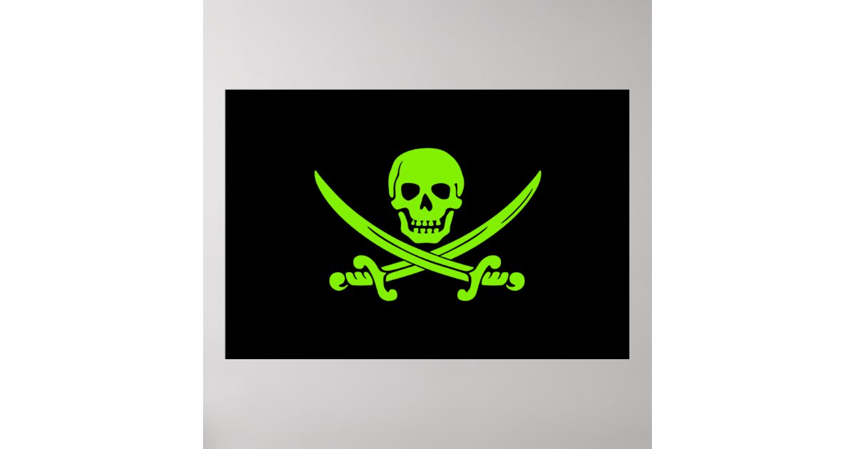 Neon Green Jolly Roger Pirate Flag Poster | Zazzle