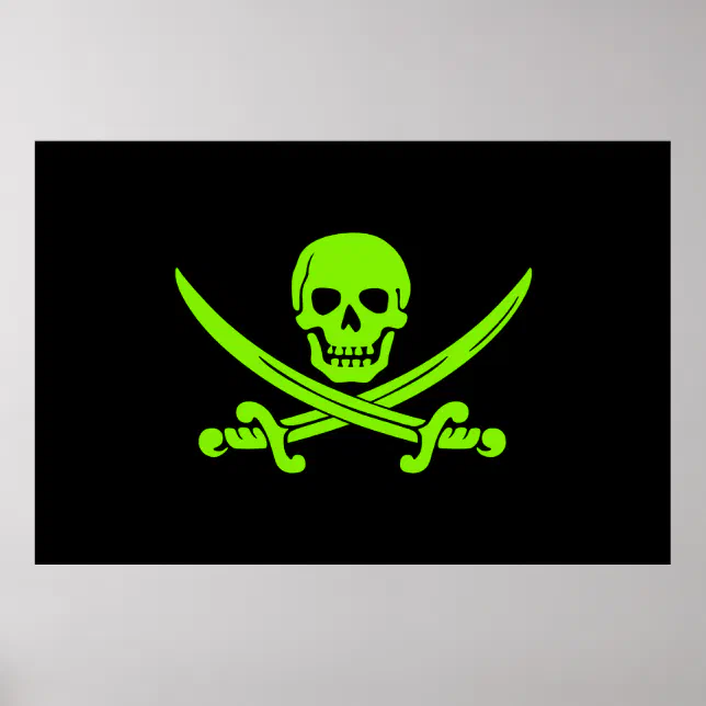 Neon Green Jolly Roger Pirate Flag Poster | Zazzle