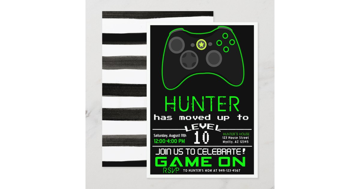 Neon Green Kid's Video Game Birthday Invitation | Zazzle