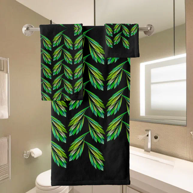 Neon green leaves - fractal art, bath towel set | Zazzle