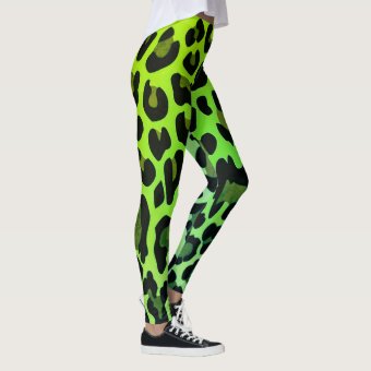 Neon Green Leopard print Leggings | Zazzle