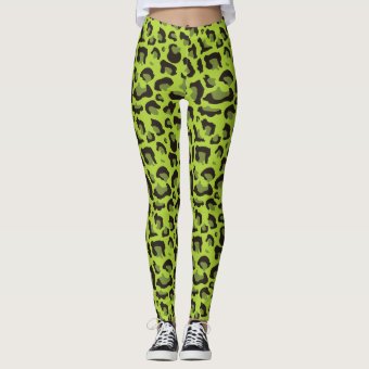 Neon Green Leopard Print Leggings | Zazzle